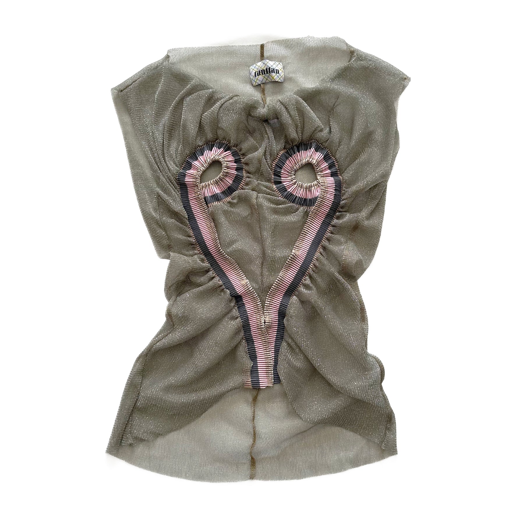 Metallic Silver Mesh Top RIb Patched Heart Shape Tank Tee – taottao